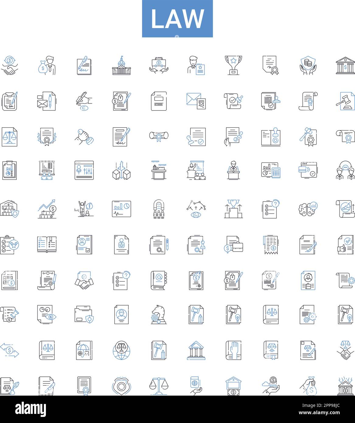 Law outline icons collection. Lawyer, Attorney, Judgement, Regulations ...