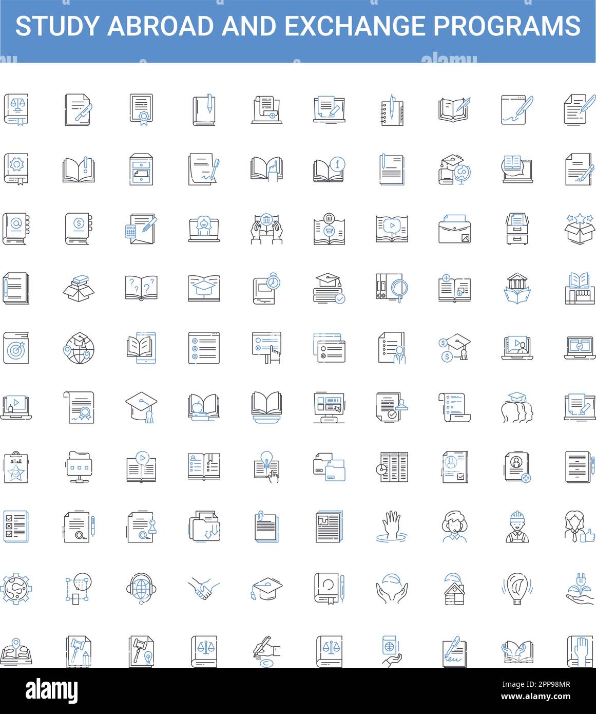 Study abroad and exchange programs outline icons collection. Exchange ...