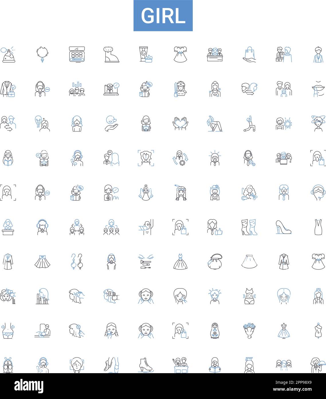 Girl outline icons collection. Girl, Female, Lady, Maiden, Daughter ...