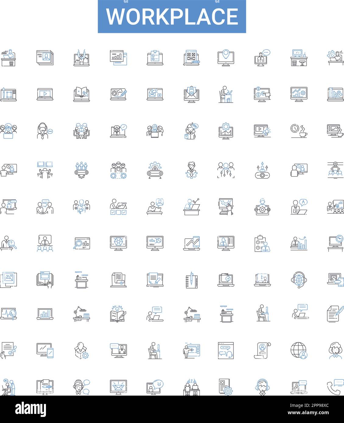 Workplace outline icons collection. Job, Office, Building, Desk ...