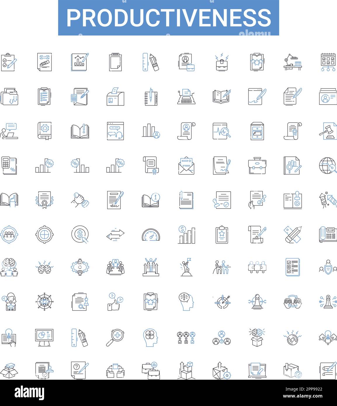 Productiveness outline icons collection. Efficiency, Output, Quality ...
