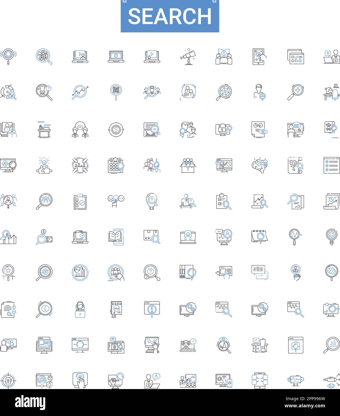 Search outline icons collection. Find, Explore, Hunt, Lookup, Locate ...