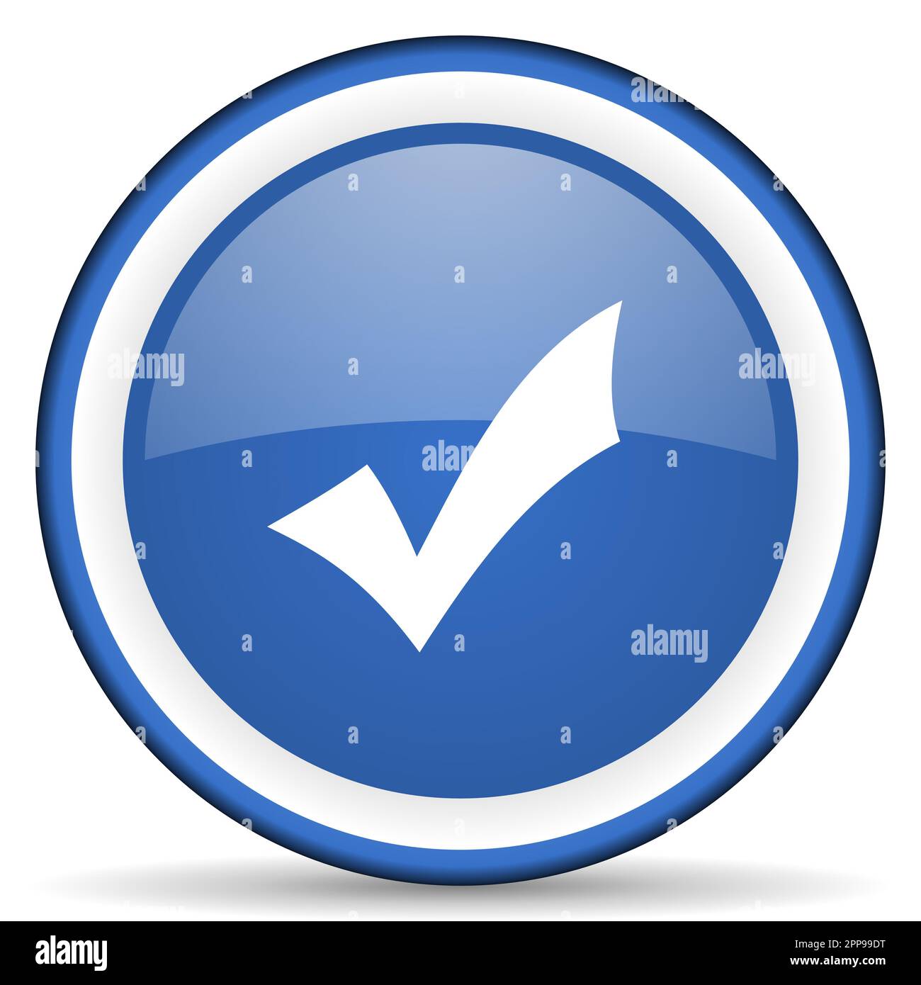 Accept, tick glossy web icon, blue circle button isolated on white ...
