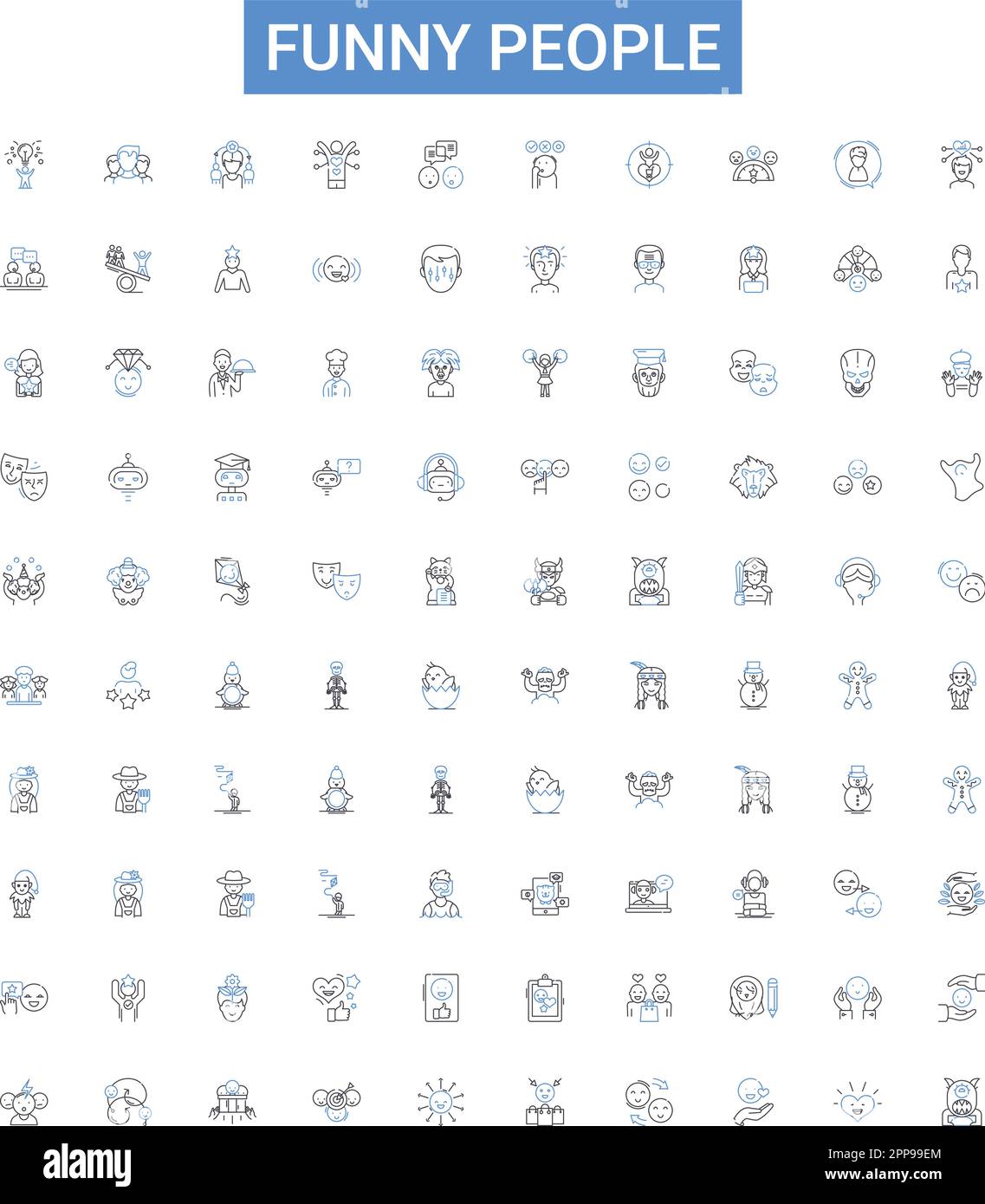 Funny people outline icons collection. Humorous, Comic, Comedian ...