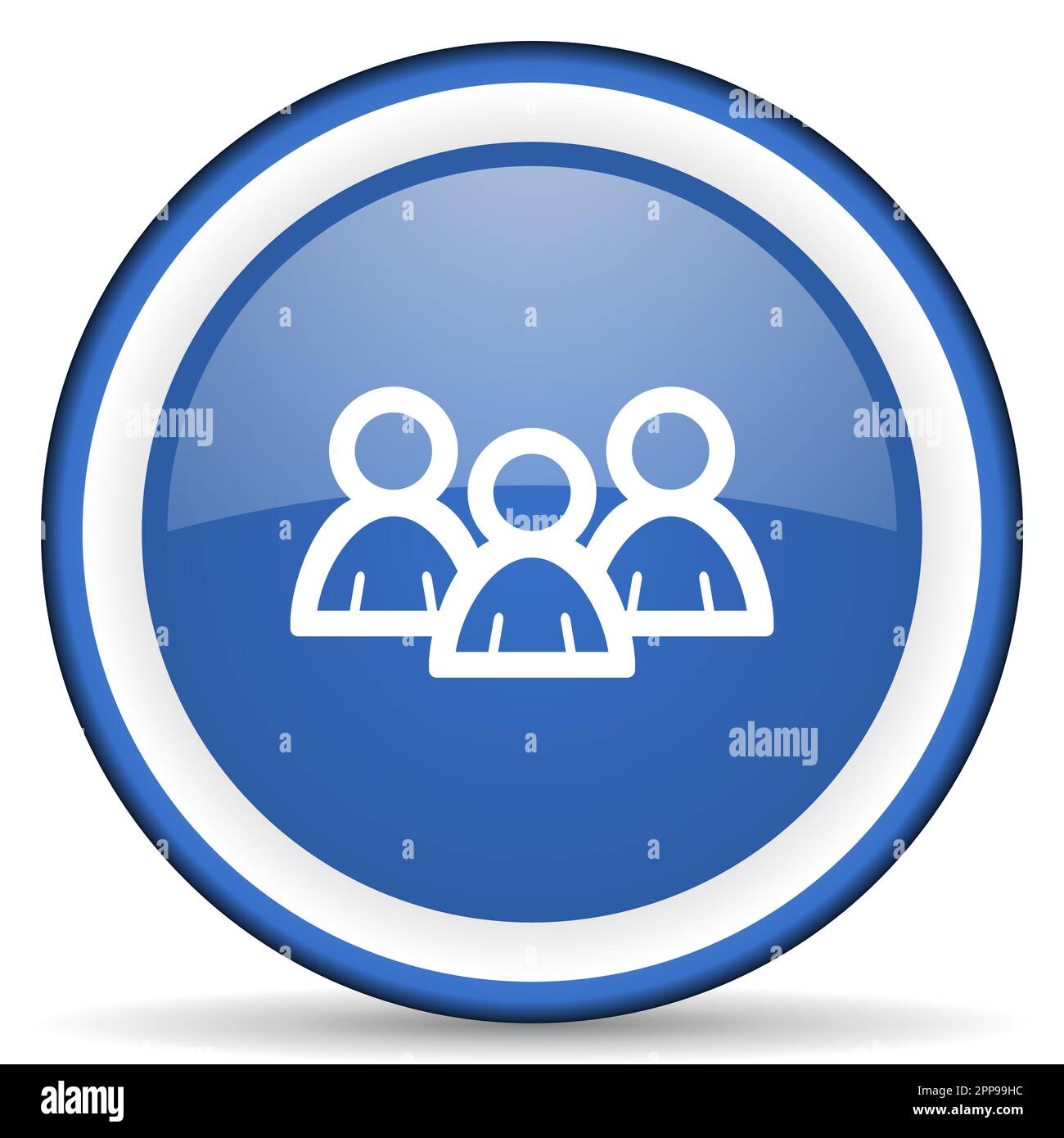 People, group glossy web icon, blue circle button isolated on white ...