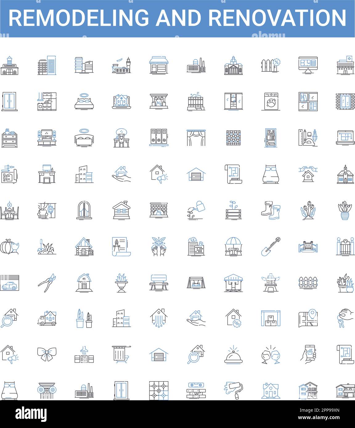 Remodeling and renovation outline icons collection. Remodelling ...