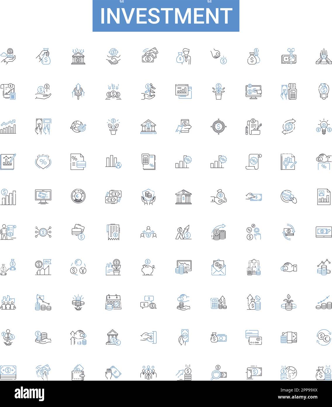 Investment outline icons collection. Investment, Fundraising, Stocks ...