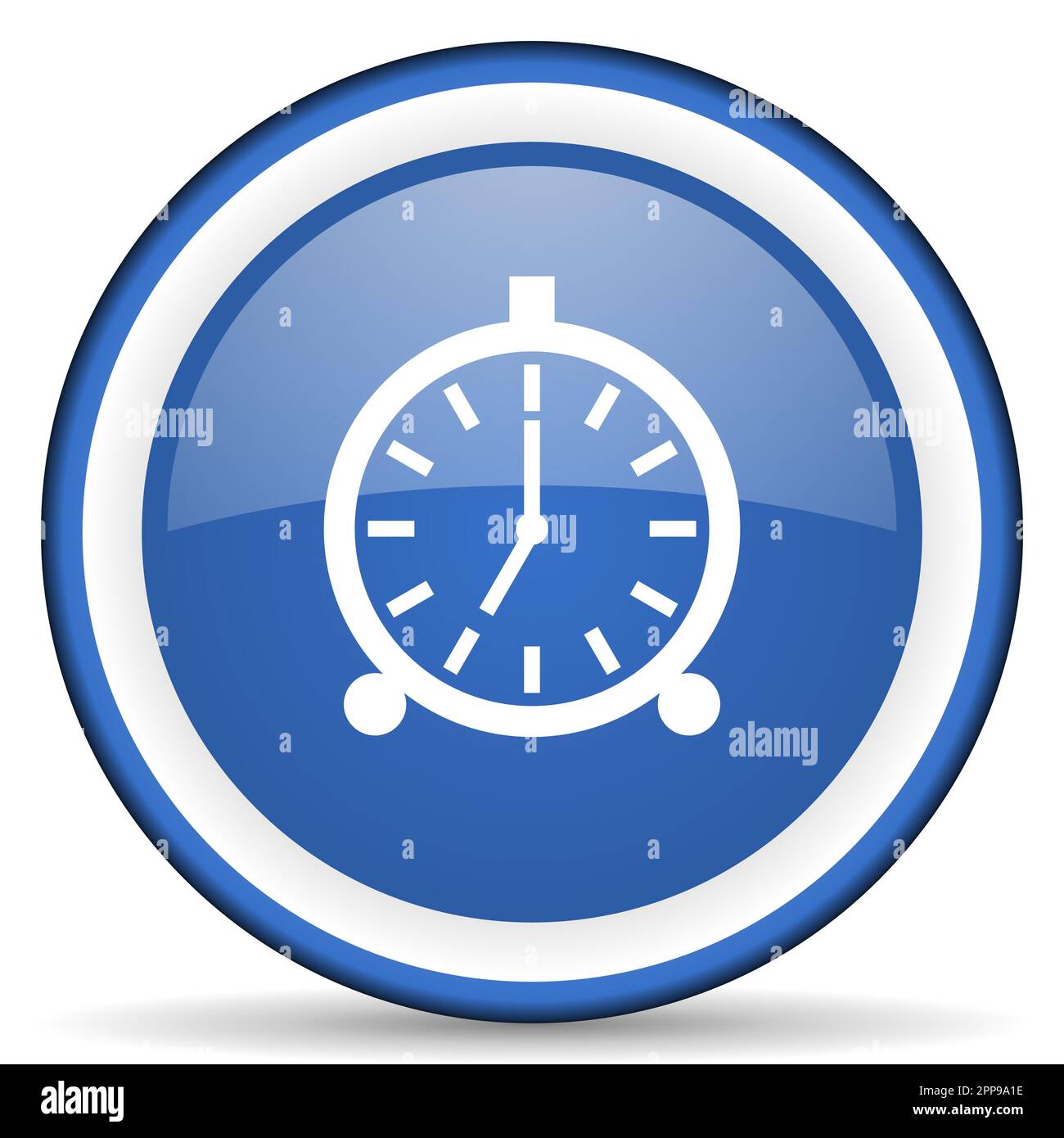 Alarm glossy web icon, blue circle button isolated on white background ...