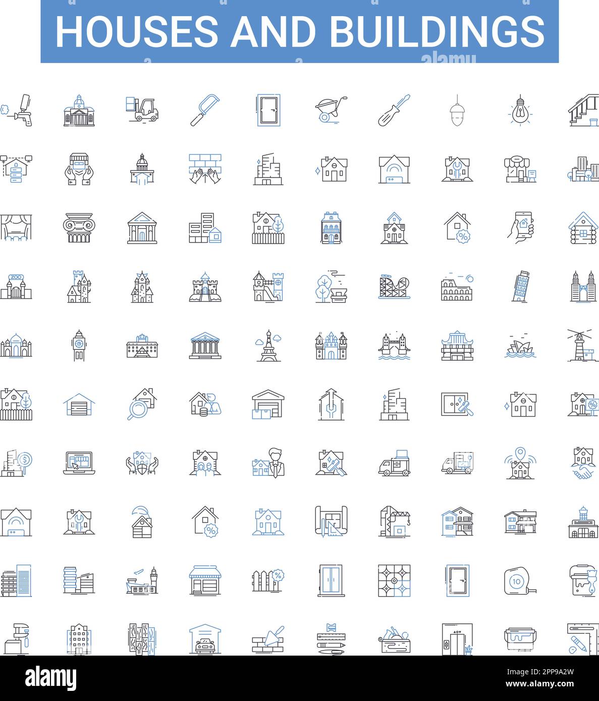 Houses and buildings outline icons collection. Homes, Dwellings, Abodes ...