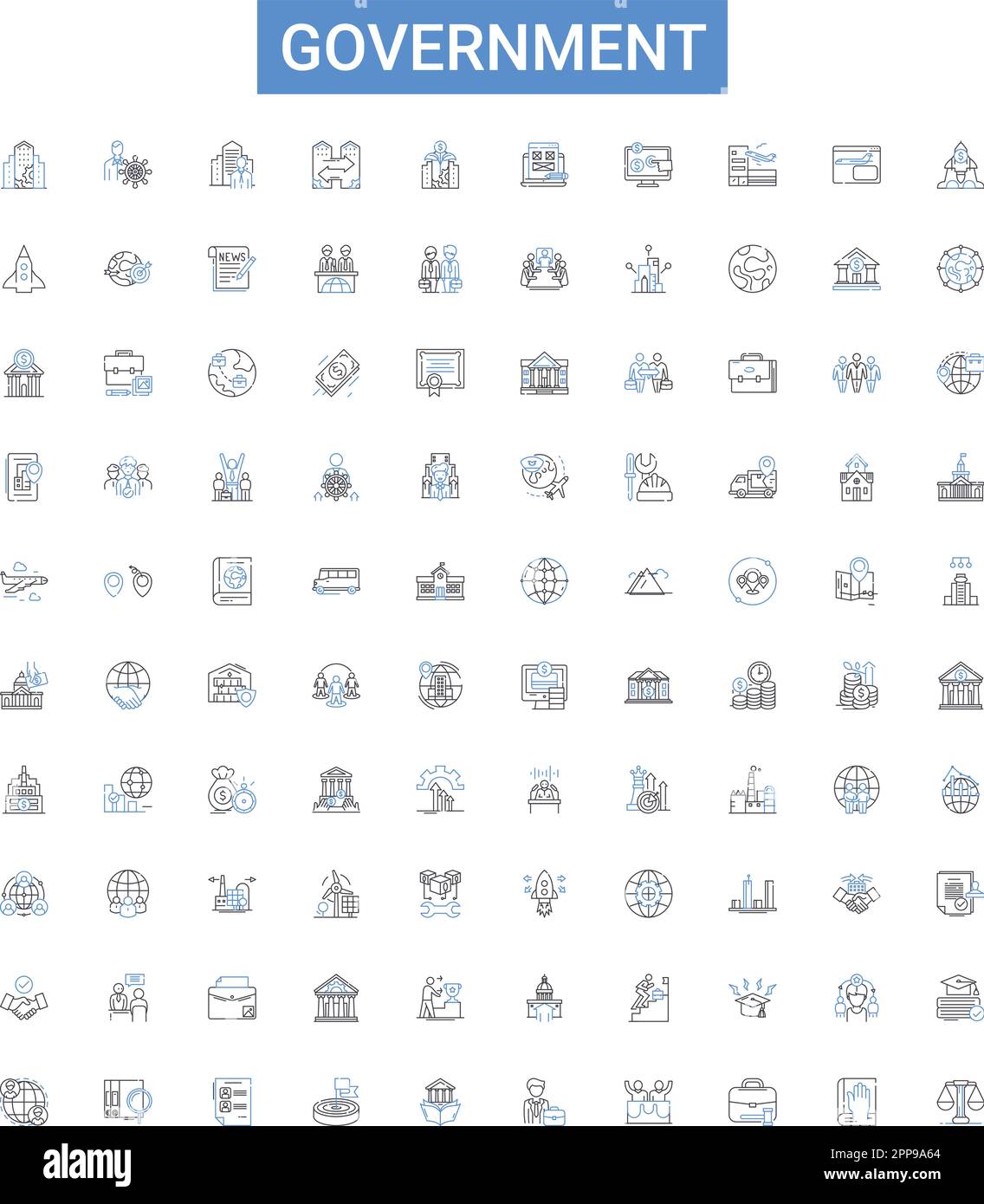 Government outline icons collection. Authority, Legislation ...
