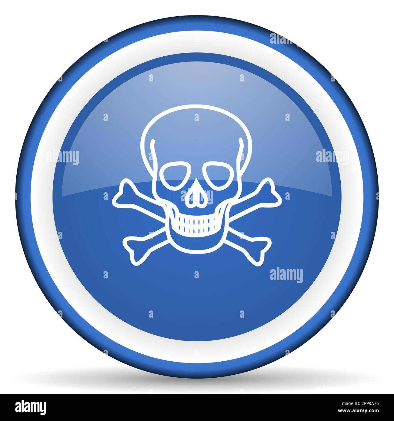 Skull glossy web icon, blue circle button isolated on white background ...