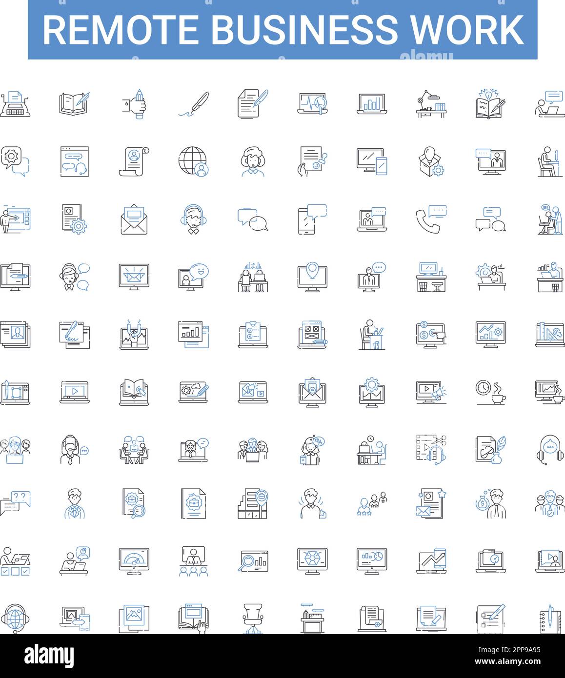 Remote business work outline icons collection. Remote, Business, Work ...