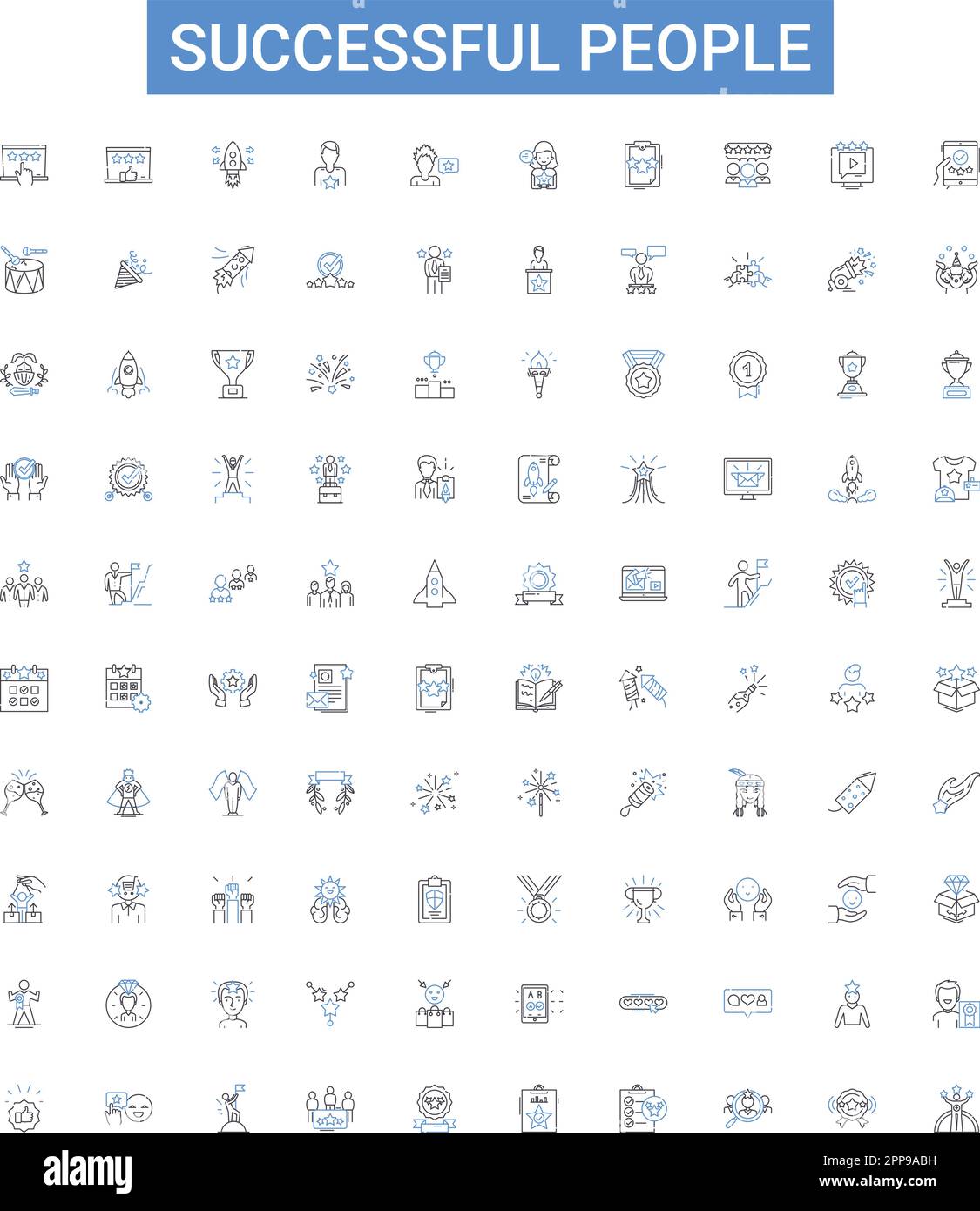 Successful people outline icons collection. Prosperous, triumphant ...