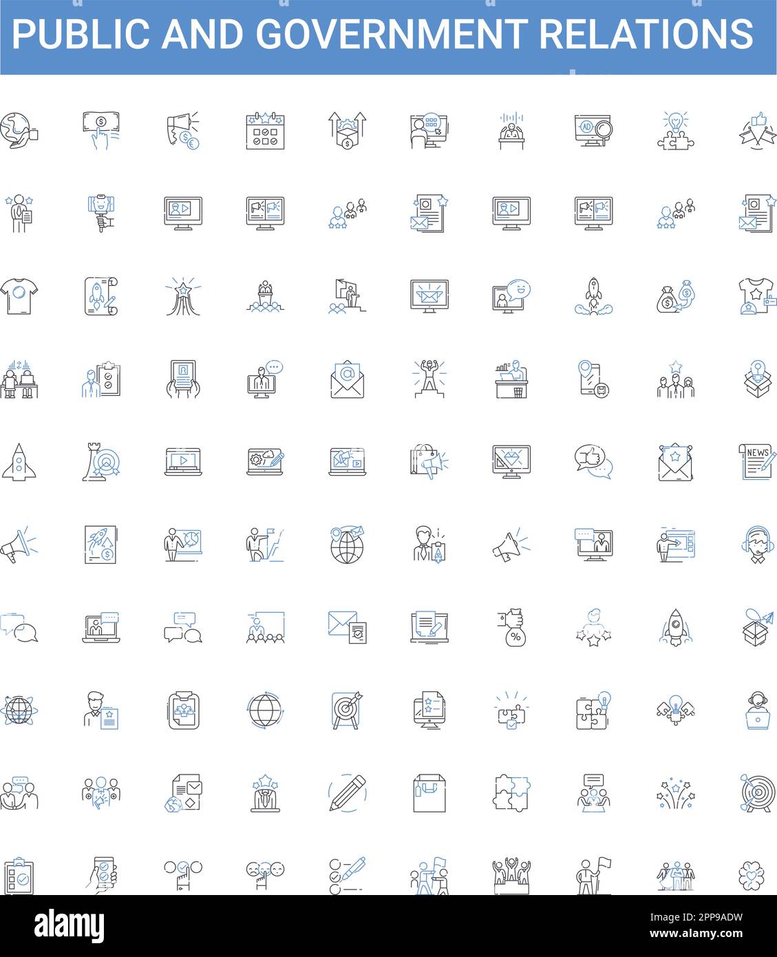 Public and government relations outline icons collection. Public ...