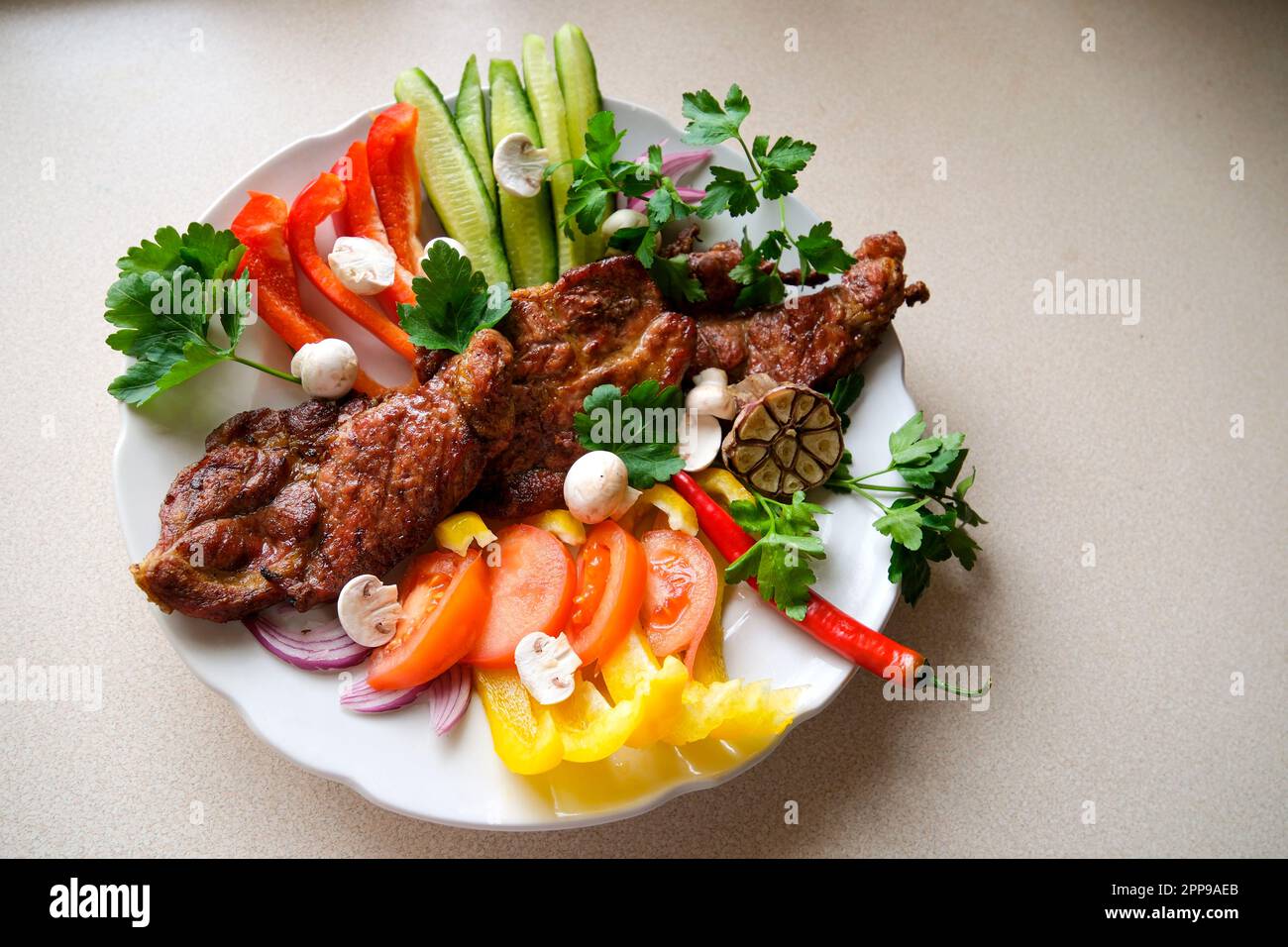 first and second dishes from the restaurant menu, delicious food. High ...