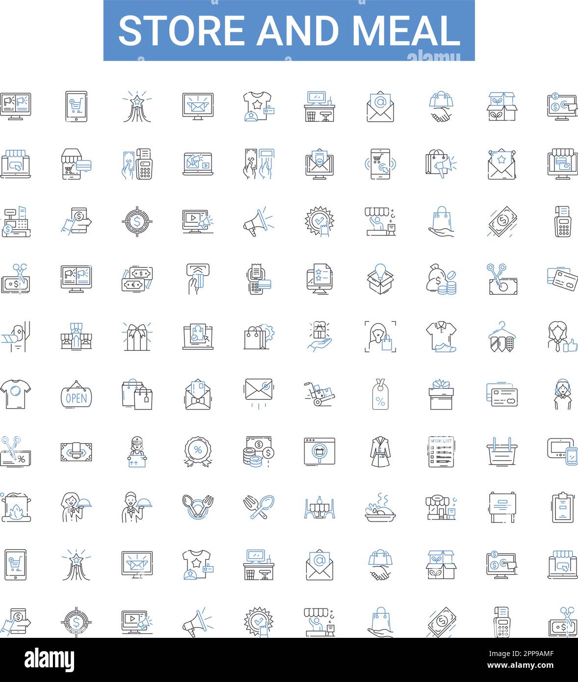 Store and meal outline icons collection. store, meal, restaurant ...