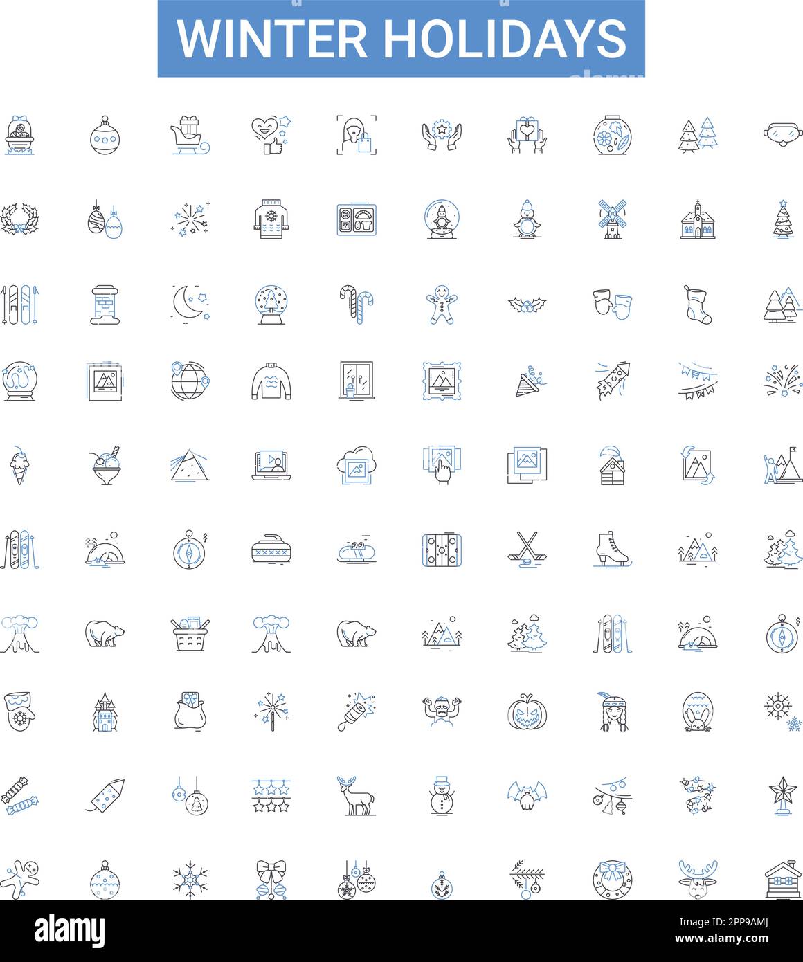Winter holidays outline icons collection. Christmas, New Year, Snow ...