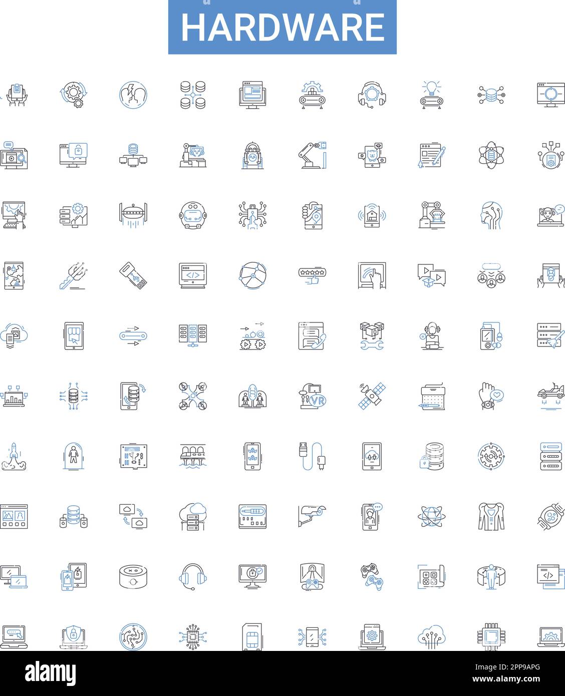 Hardware outline icons collection. Hardware, components, peripherals ...