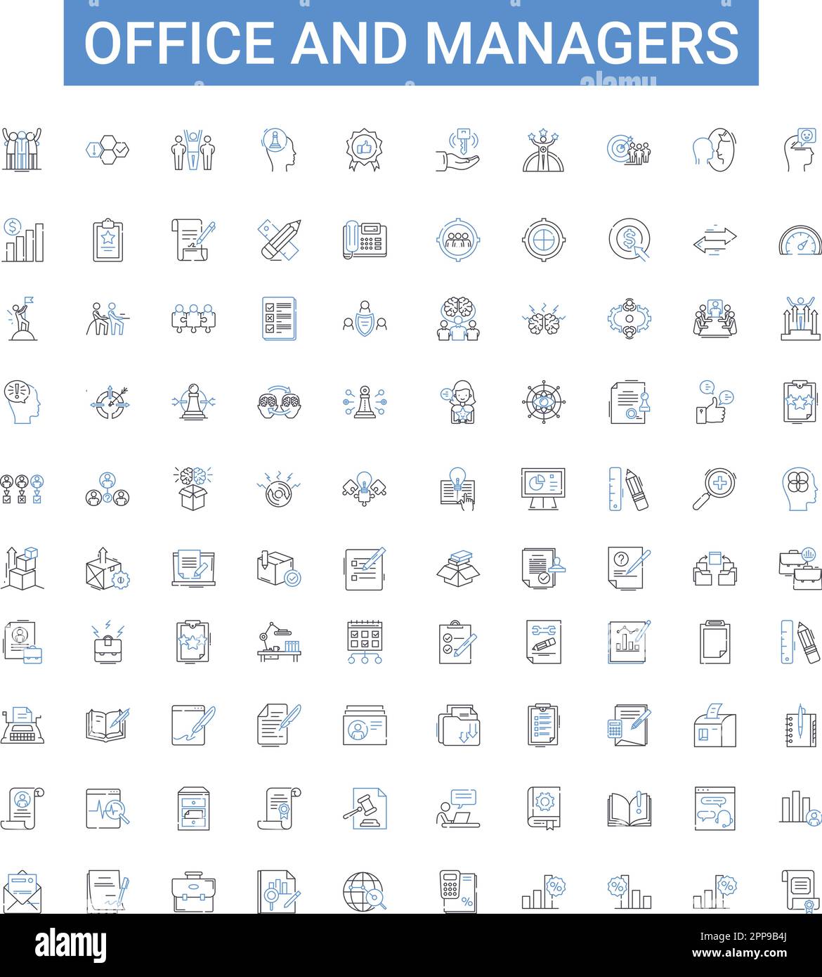 Office and managers outline icons collection. Office, Managers ...