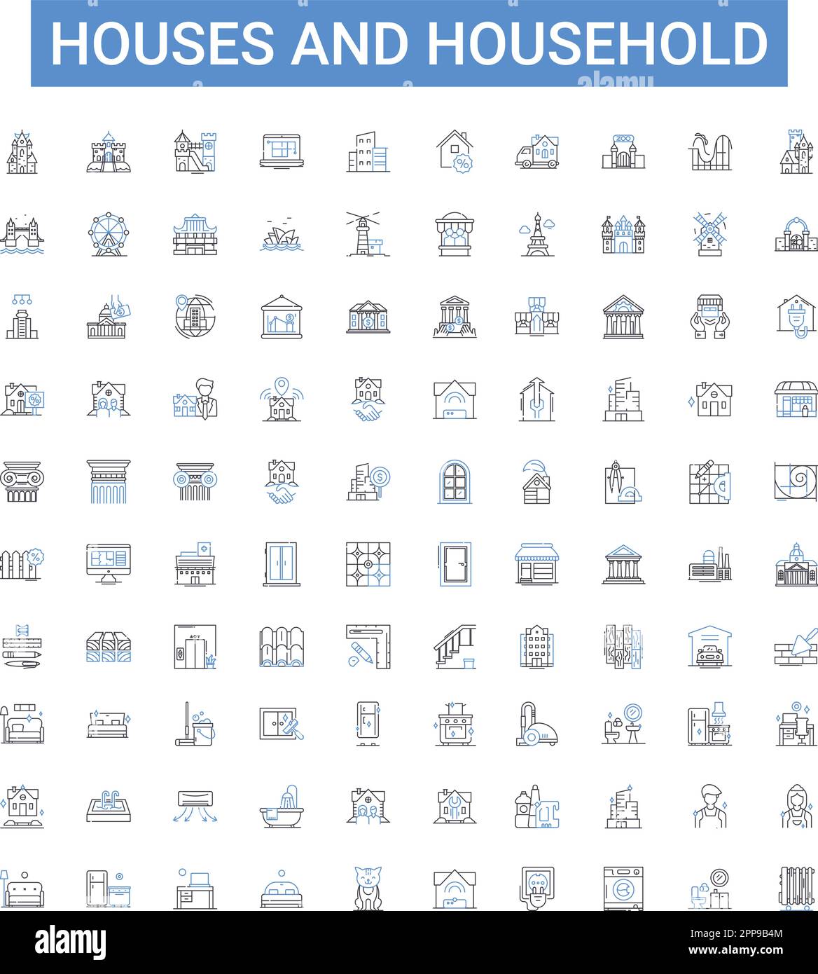 Houses and household outline icons collection. House, Household, Home ...