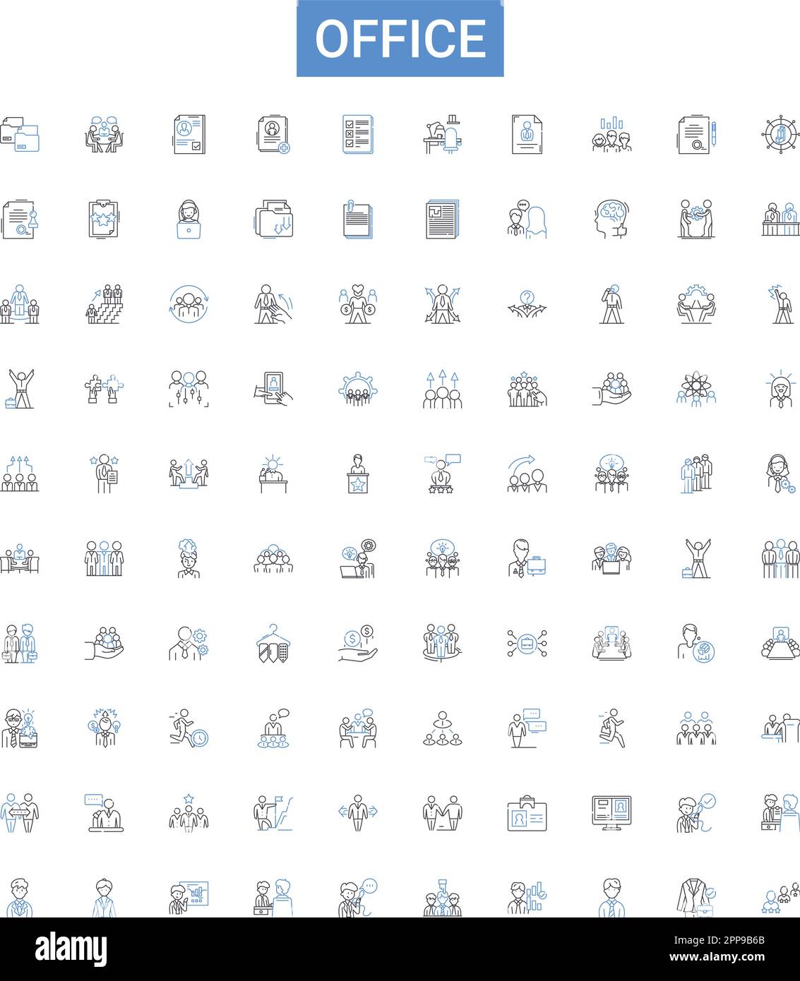 Office outline icons collection. Workplace, Desk, Chair, Computers ...