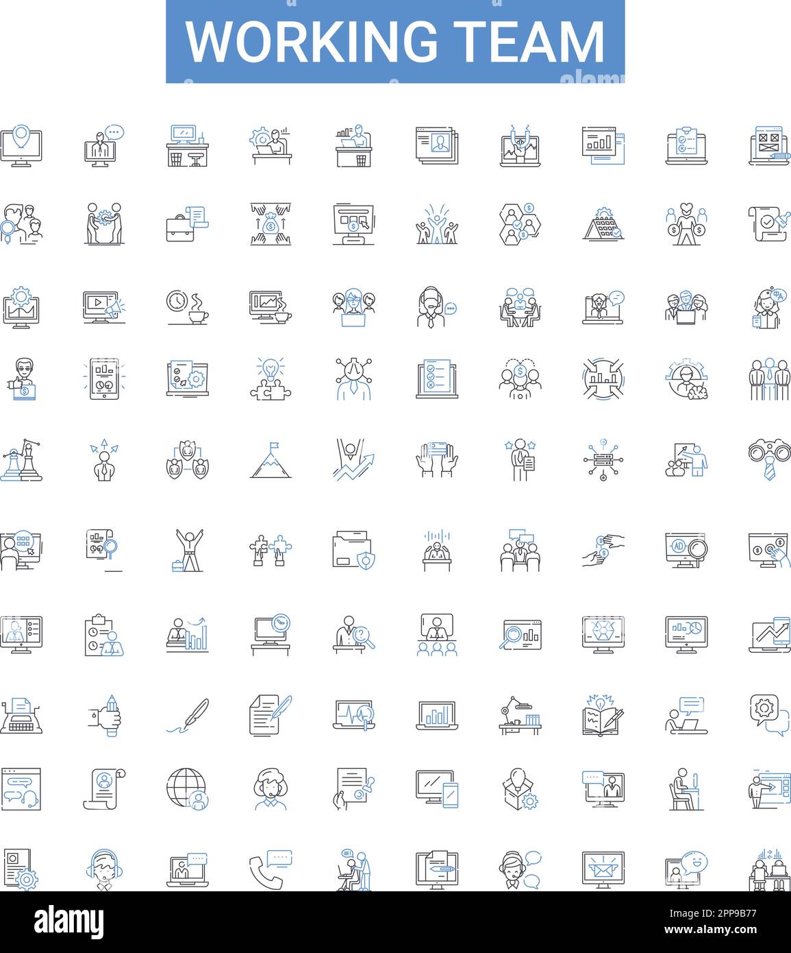 Working team outline icons collection. Collaborative, Unit, Cooperative ...