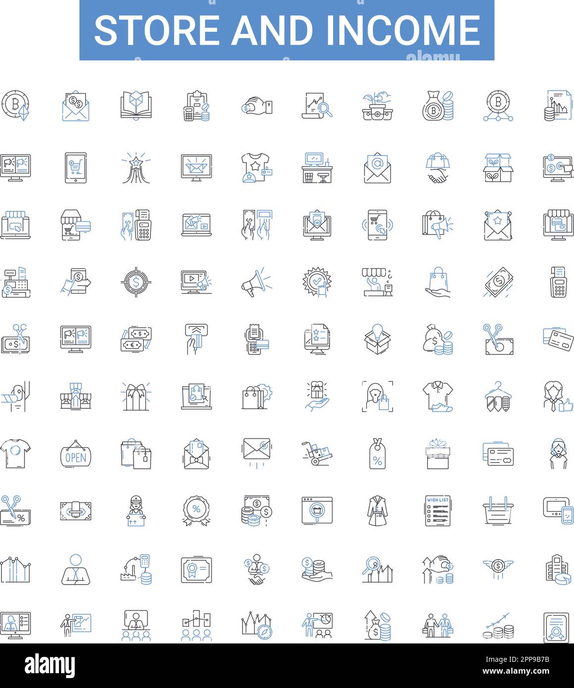 Store and income outline icons collection. store, income, revenue ...