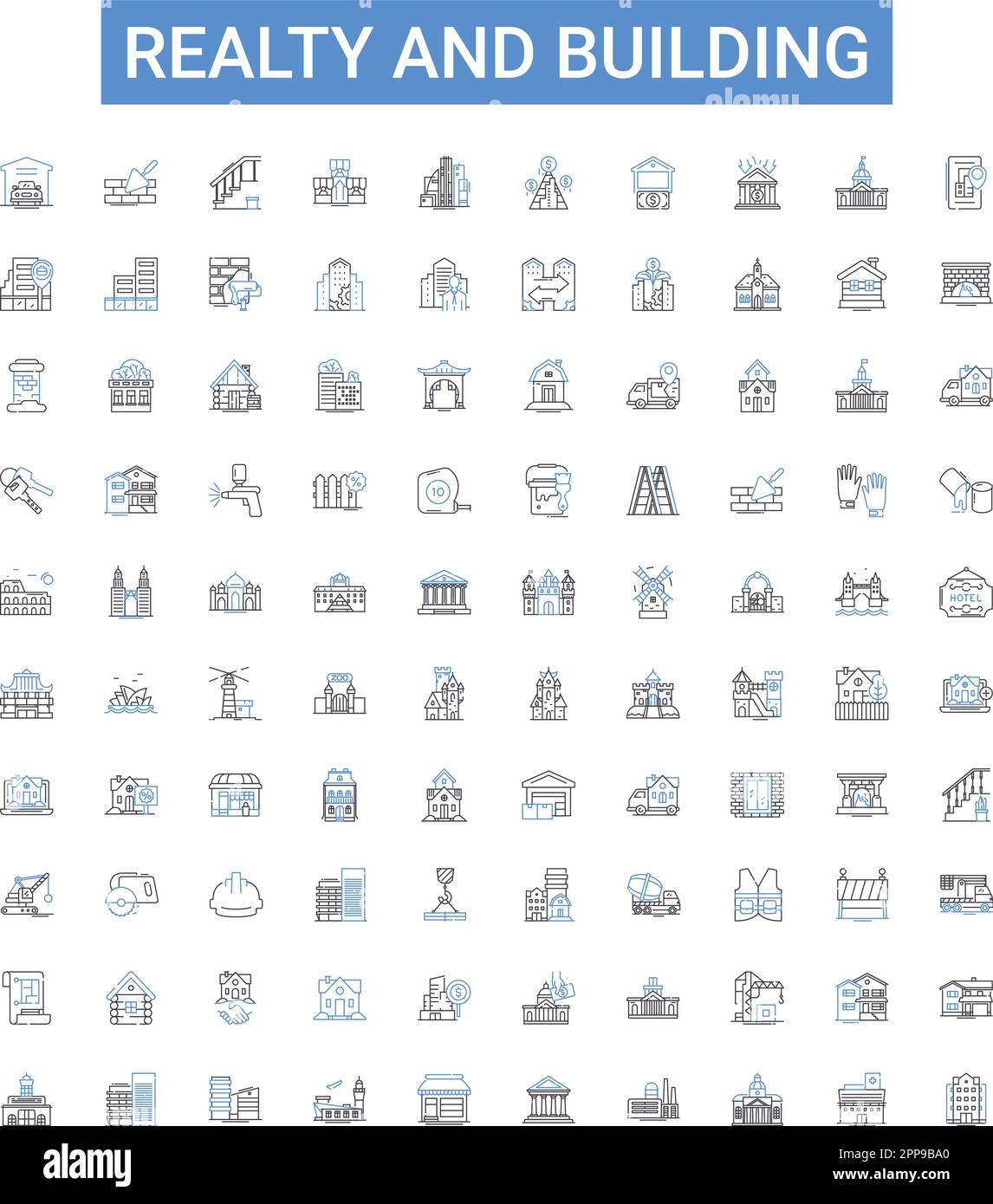 Realty and building outline icons collection. Realty, Building, Estate ...