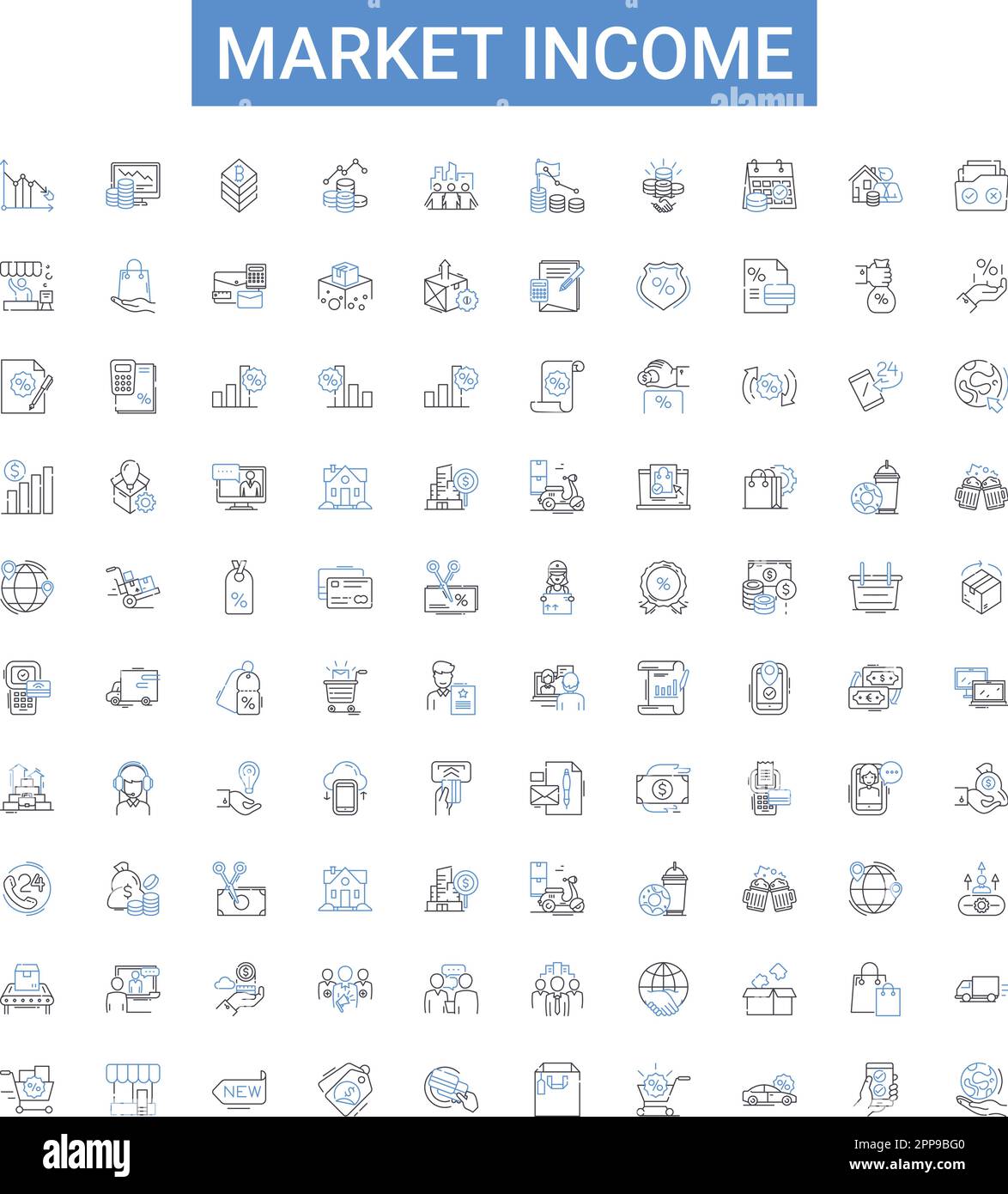 Market income outline icons collection. Income, Market, Earnings, Wages ...