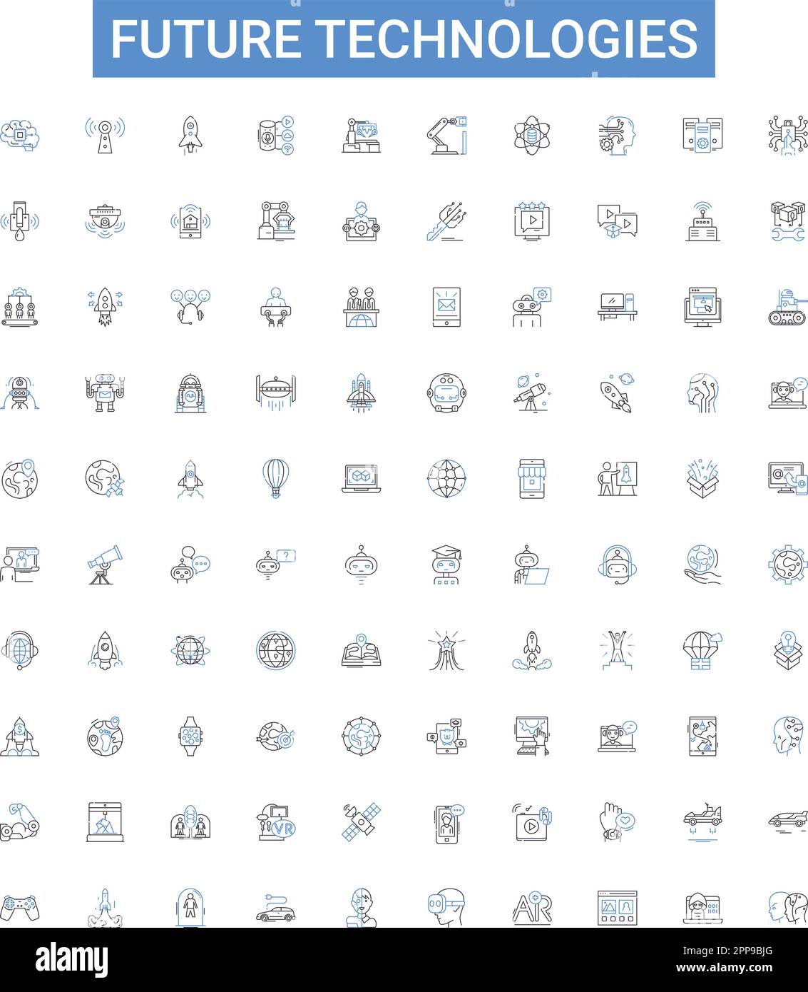 Future technologies outline icons collection. AI, Robotics, Automation ...