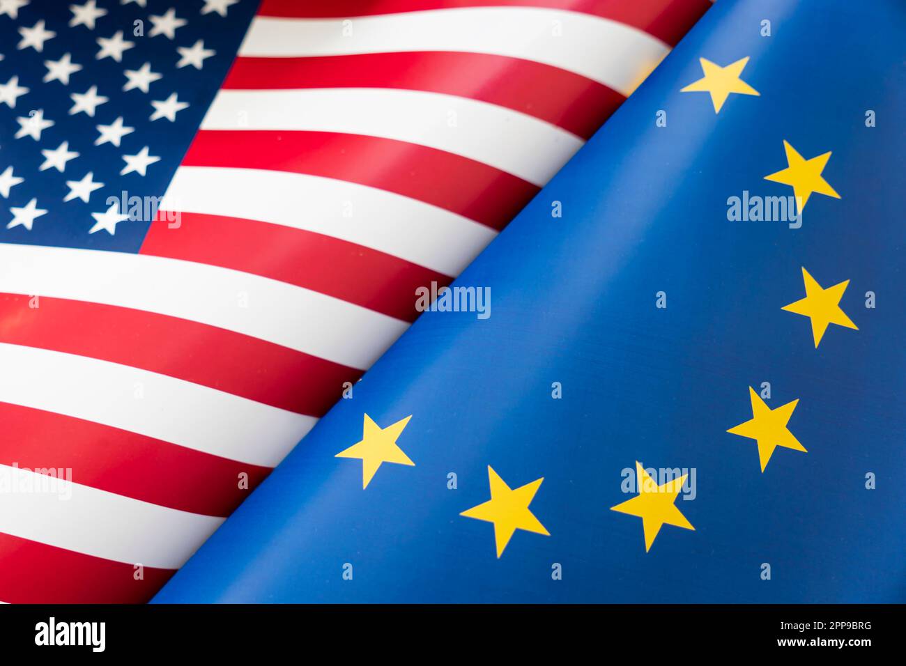 Background of the flags of the USA and European Union. The concept of ...
