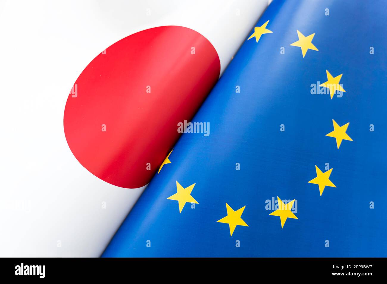 Flags European Union and Japan. The concept of international relations ...