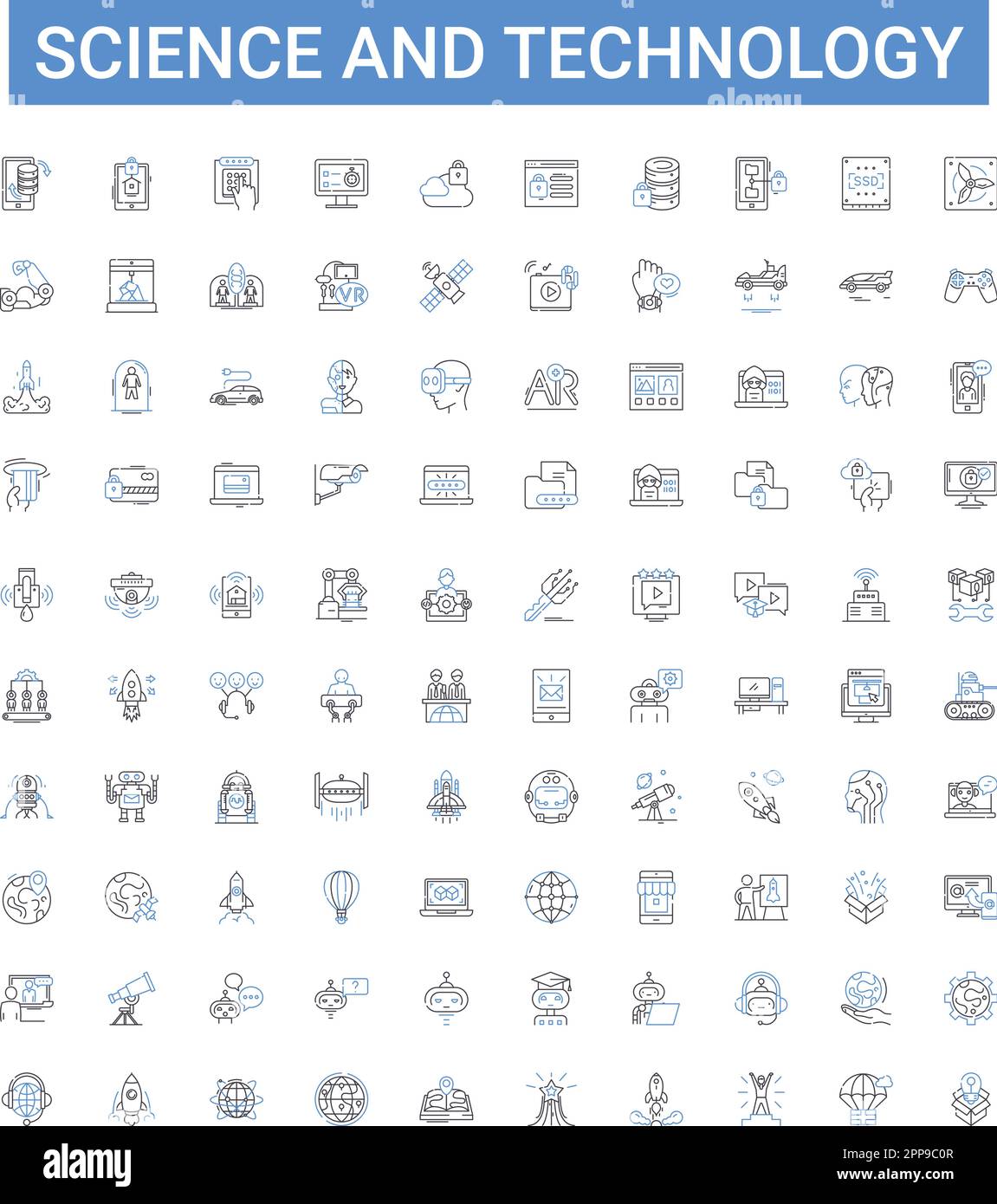 Science and technology outline icons collection. Science, Technology ...