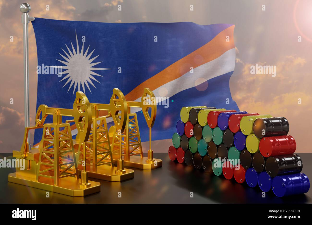 The Marshall Islands's petroleum market. Oil pump made of gold and ...