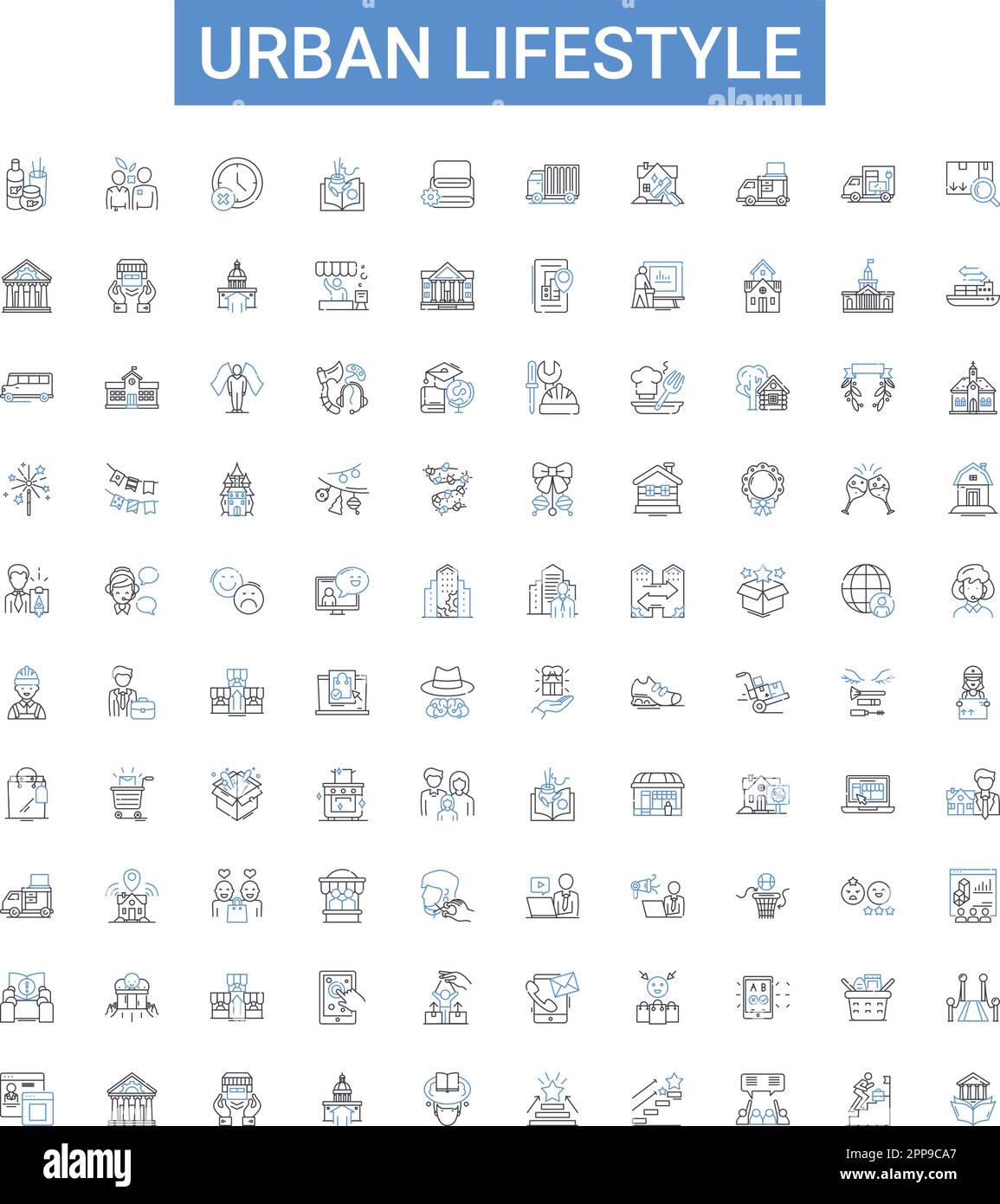 Urban lifestyle outline icons collection. Urban, lifestyle, city, metropolis, living, high-rise ...