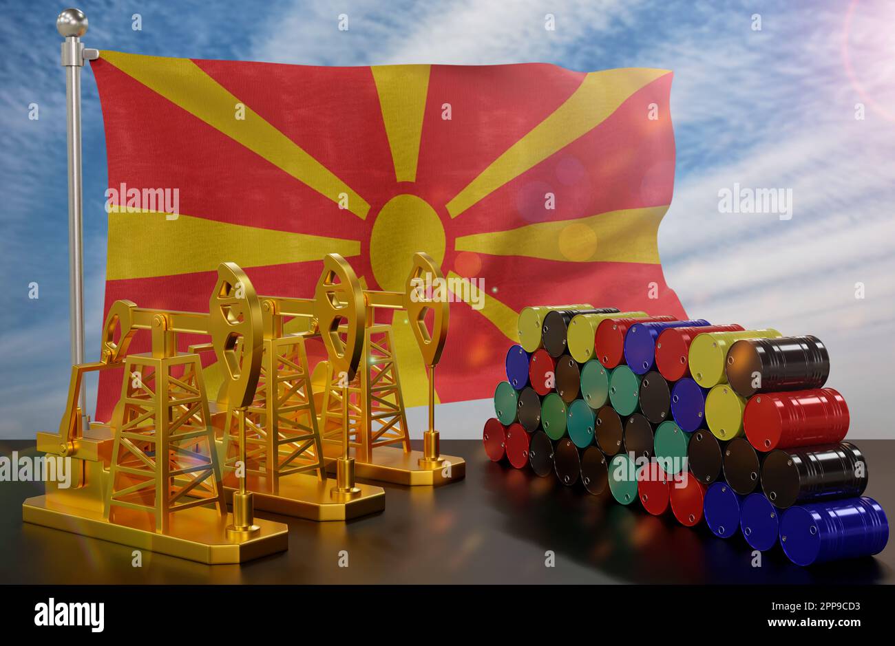 The North Macedonia's petroleum market. Oil pump made of gold and ...