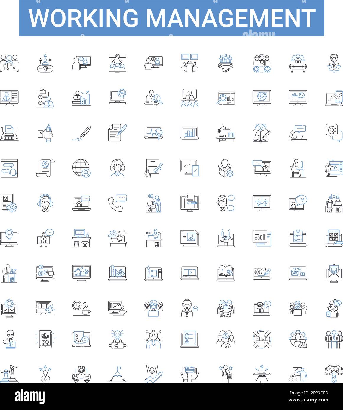 Working management outline icons collection. Workforce, Management ...