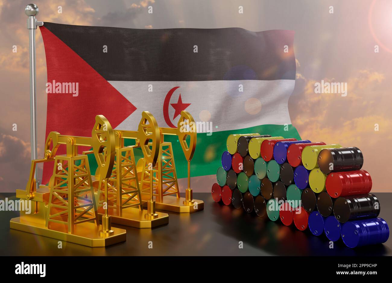 The Western Sahara's petroleum market. Oil pump made of gold and ...