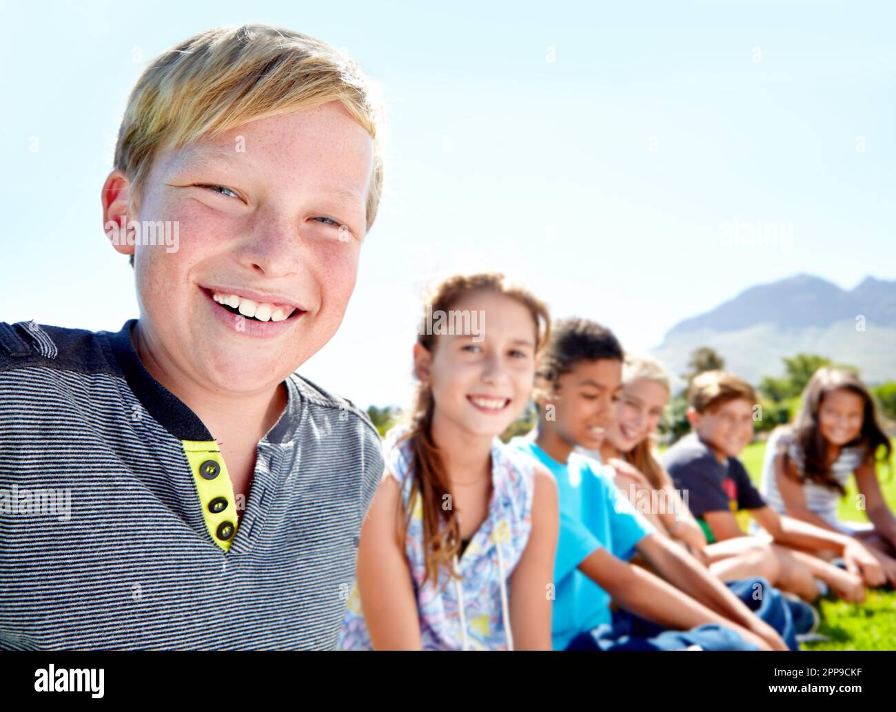 My best friends....Portrait of a group of young children enjoying a day ...