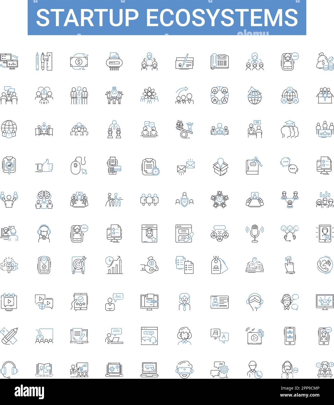 Startup Ecosystems outline icons collection. Incubators, Accelerators ...
