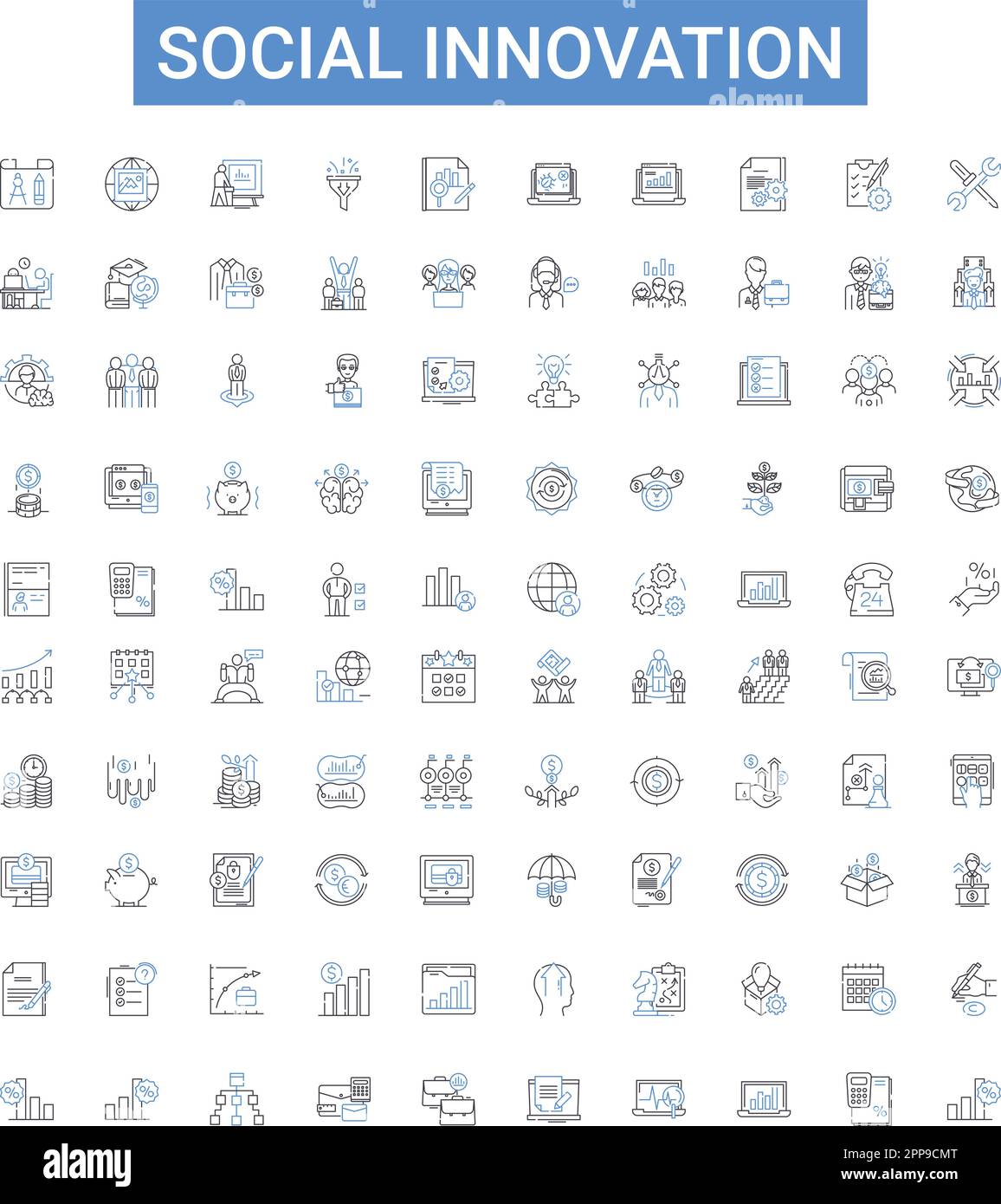 Social innovation outline icons collection. Social, Innovation ...