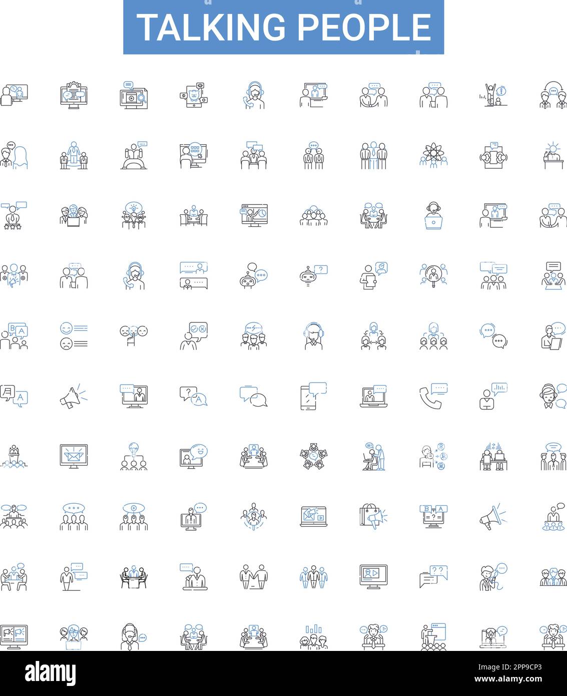 Talking people outline icons collection. Conversing, Chattering ...