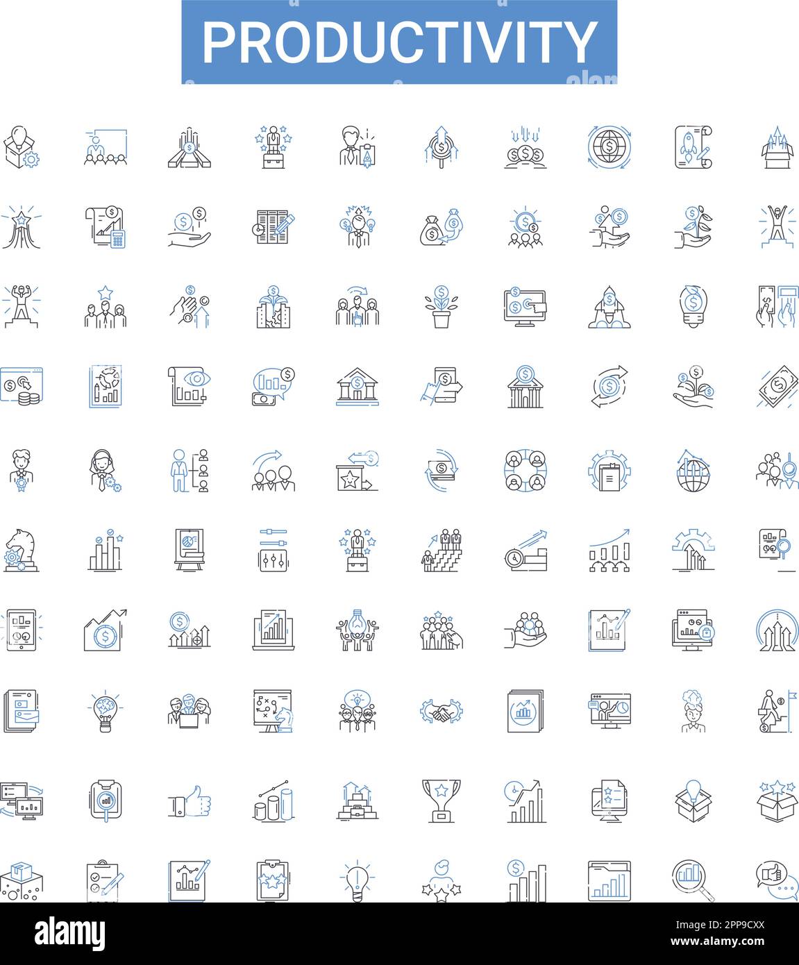 Productivity outline icons collection. Efficiency, Output, Effectiveness, Automation, Streamline ...