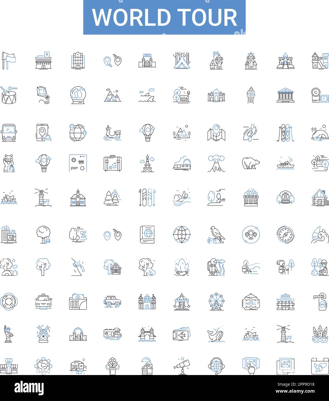 World tour outline icons collection. Travel, Globe, Journey ...