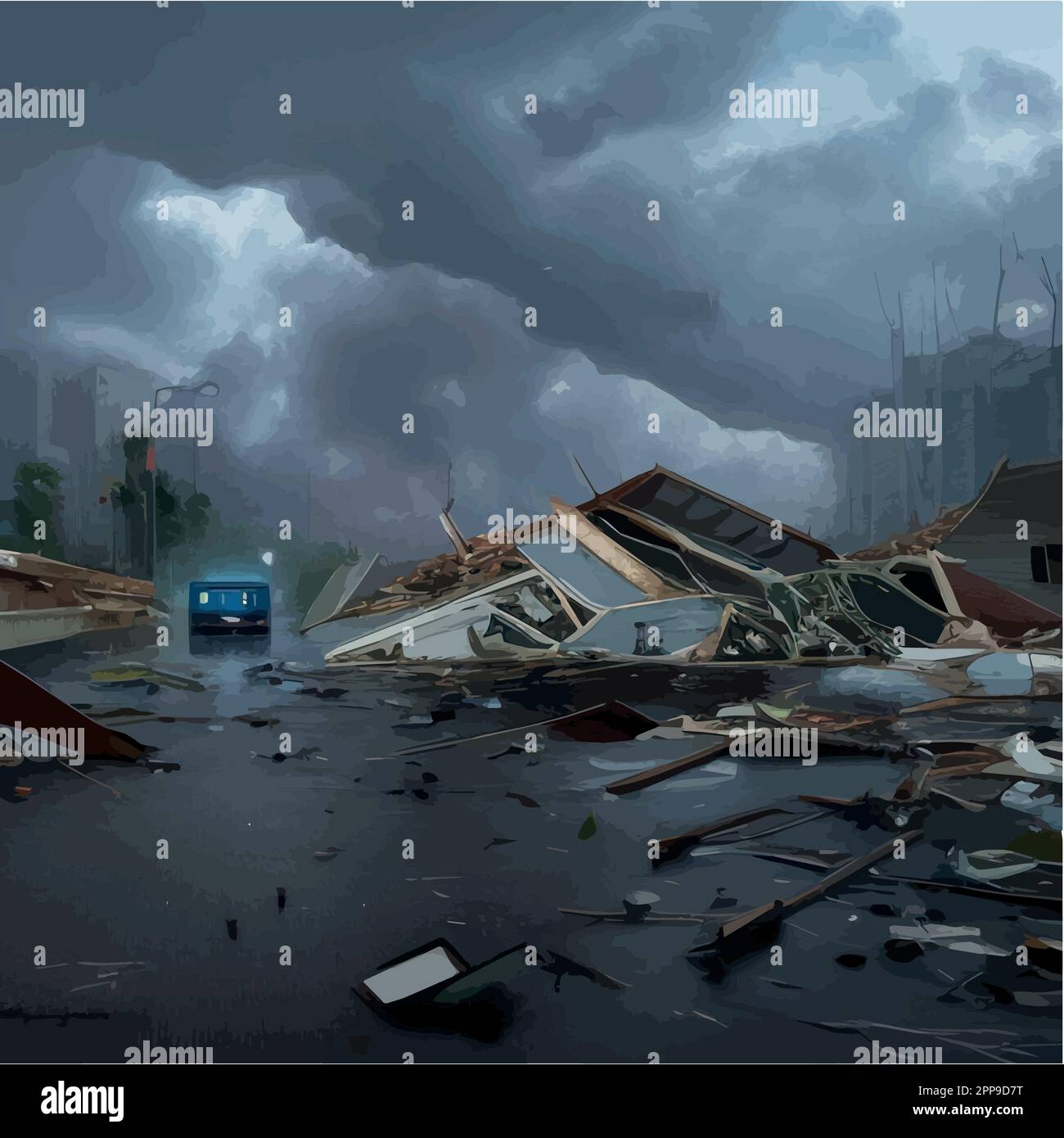 Destroyed buildings tornado Stock Vector Images - Alamy