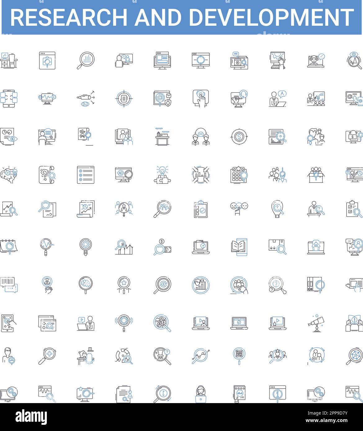 Research and development outline icons collection. Research ...
