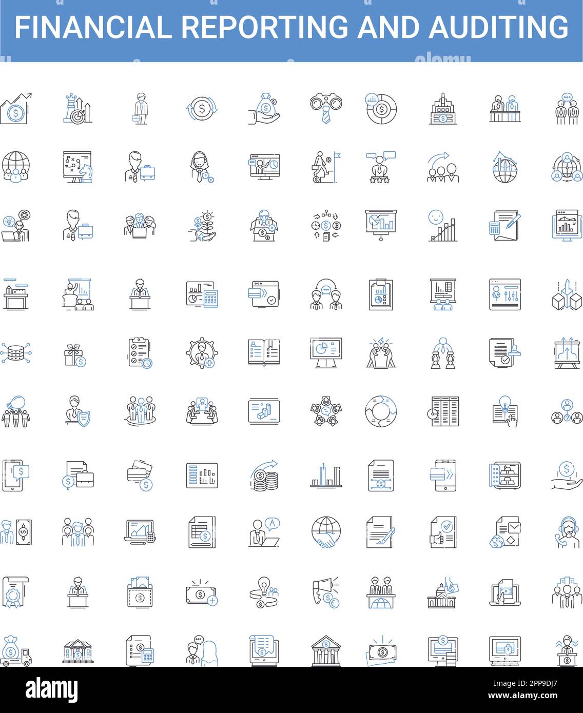 Financial reporting and auditing outline icons collection. Accounting, Auditing, Financials ...