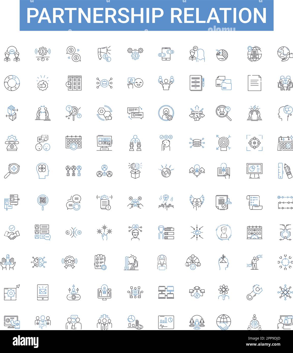 Partnership relation outline icons collection. Alliance, Cooperation ...
