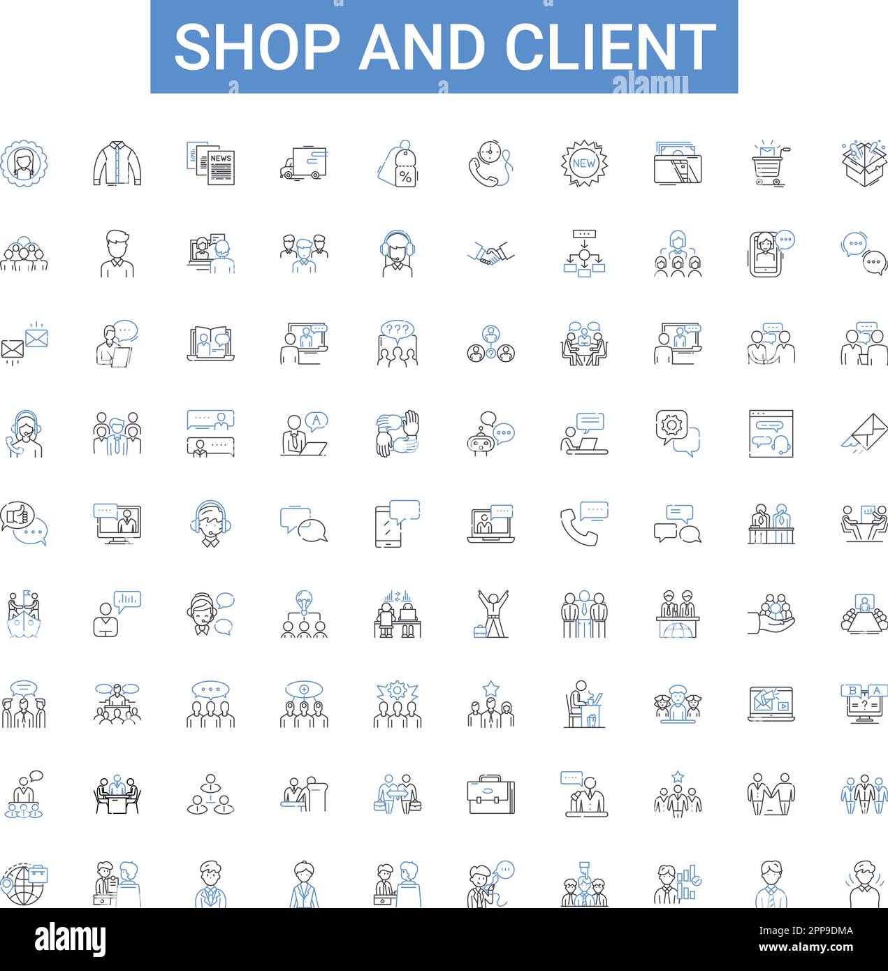 Shop and client outline icons collection. shop, client, customer ...