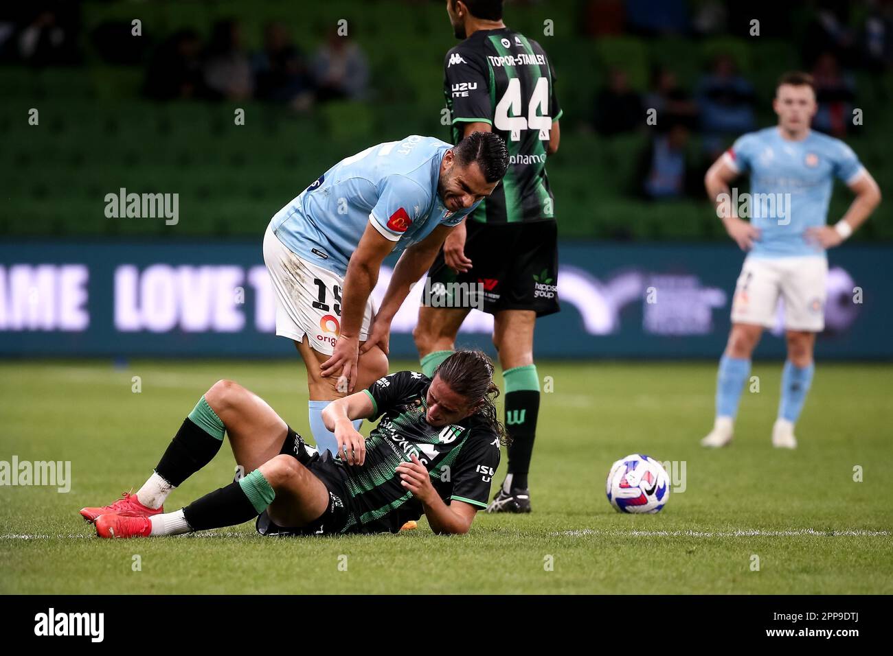 Melbourne, Australia, 22 April, 2023. Lachlan Wales of Western United ...